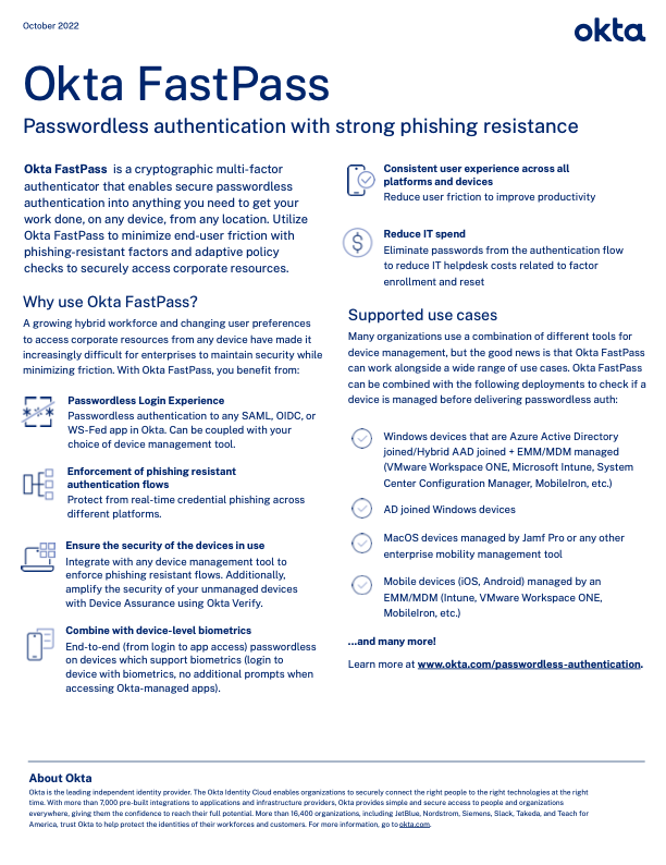 Okta FastPass Datasheet | Okta